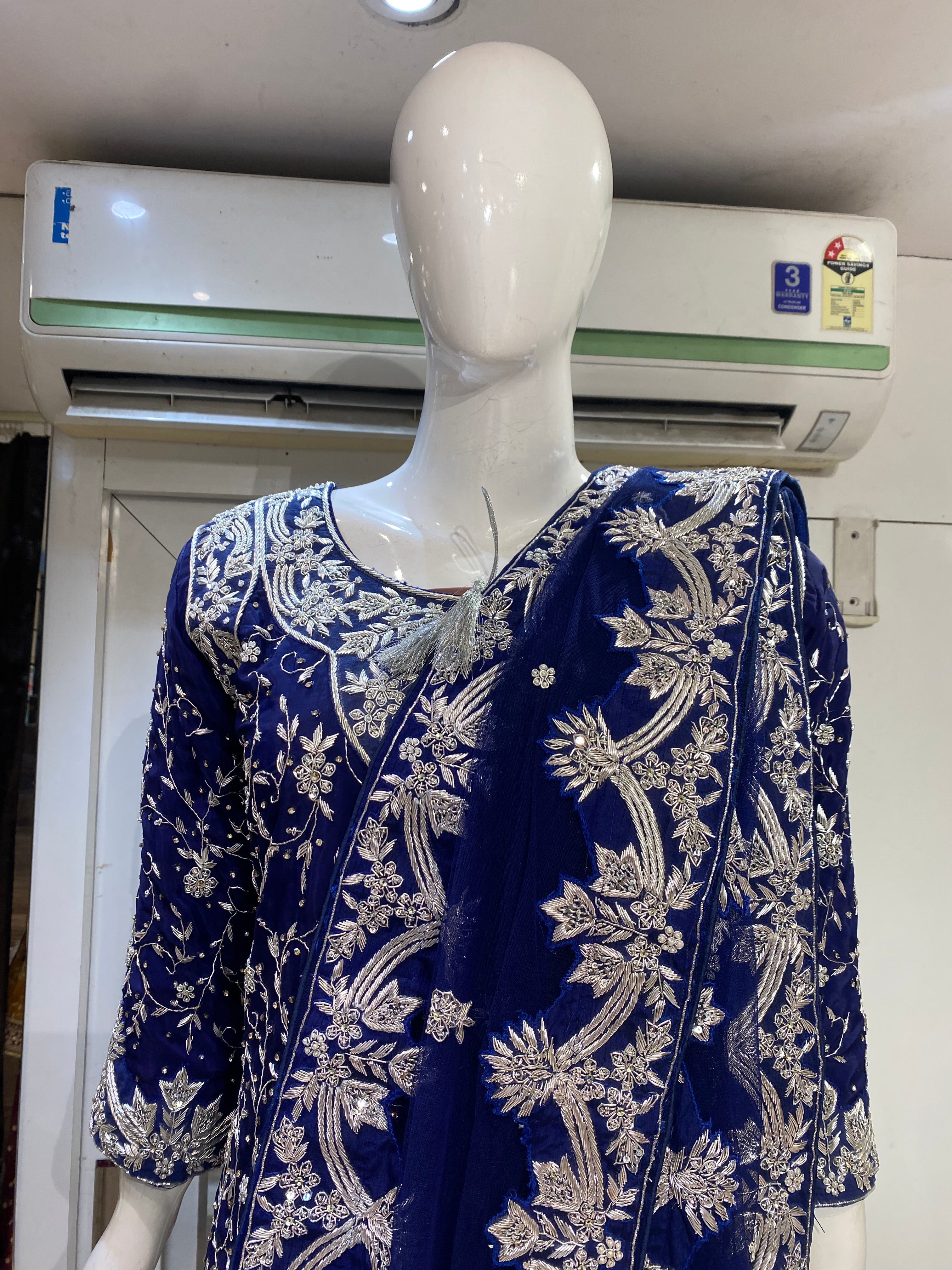 Royal Blue Crape Zardosi work Khadadupatta – MOR ETHNICS