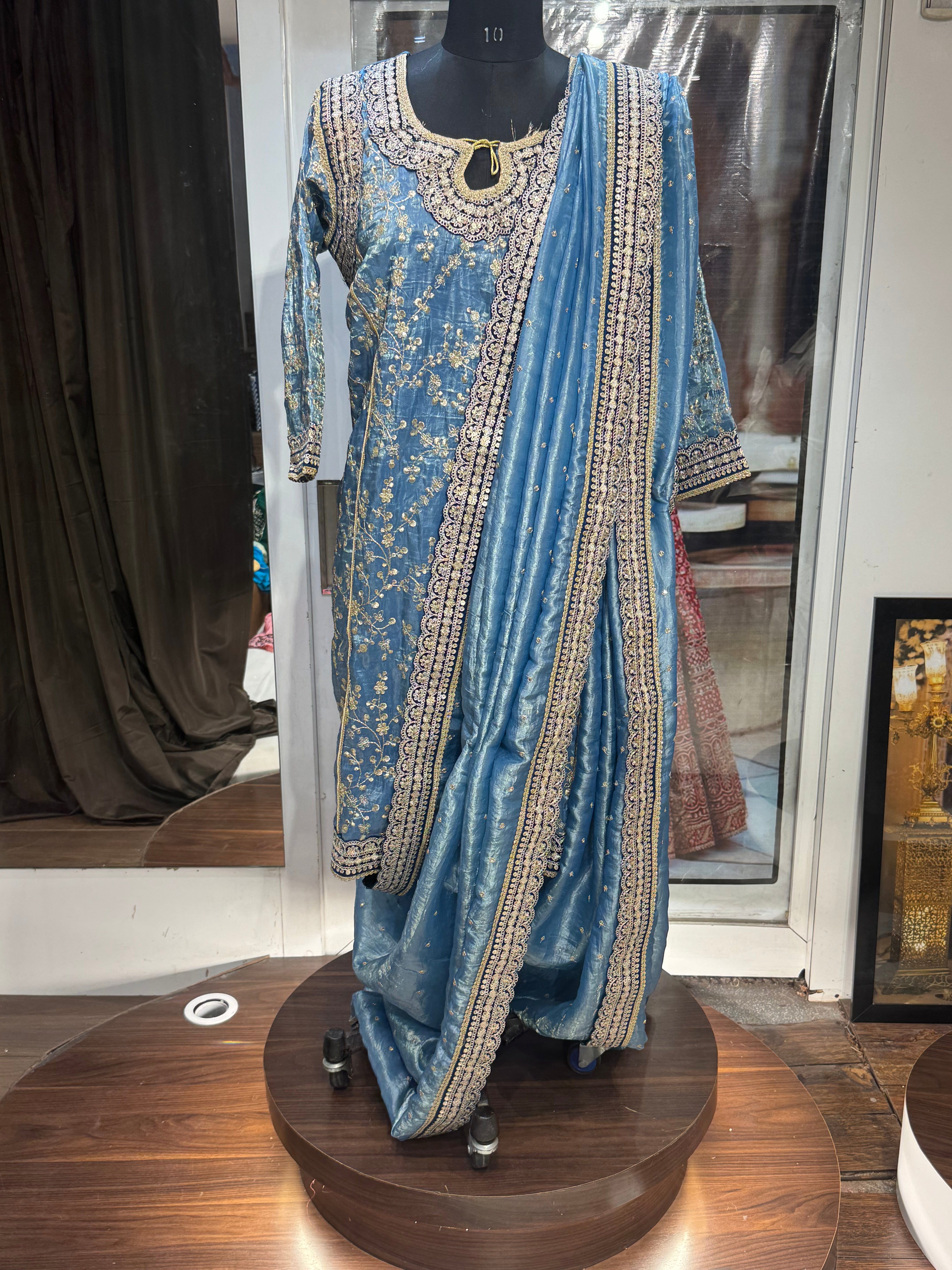 Metallic Blue paper organza tissue Khadadupatta – MOR & SONS