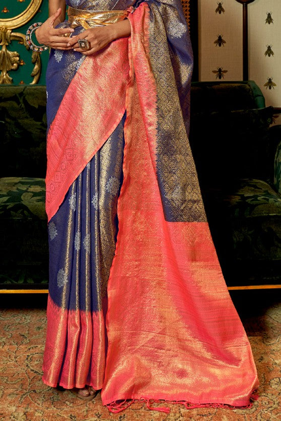 Princess Blue Woven Kanjivaram Silk Saree – MOR & SONS